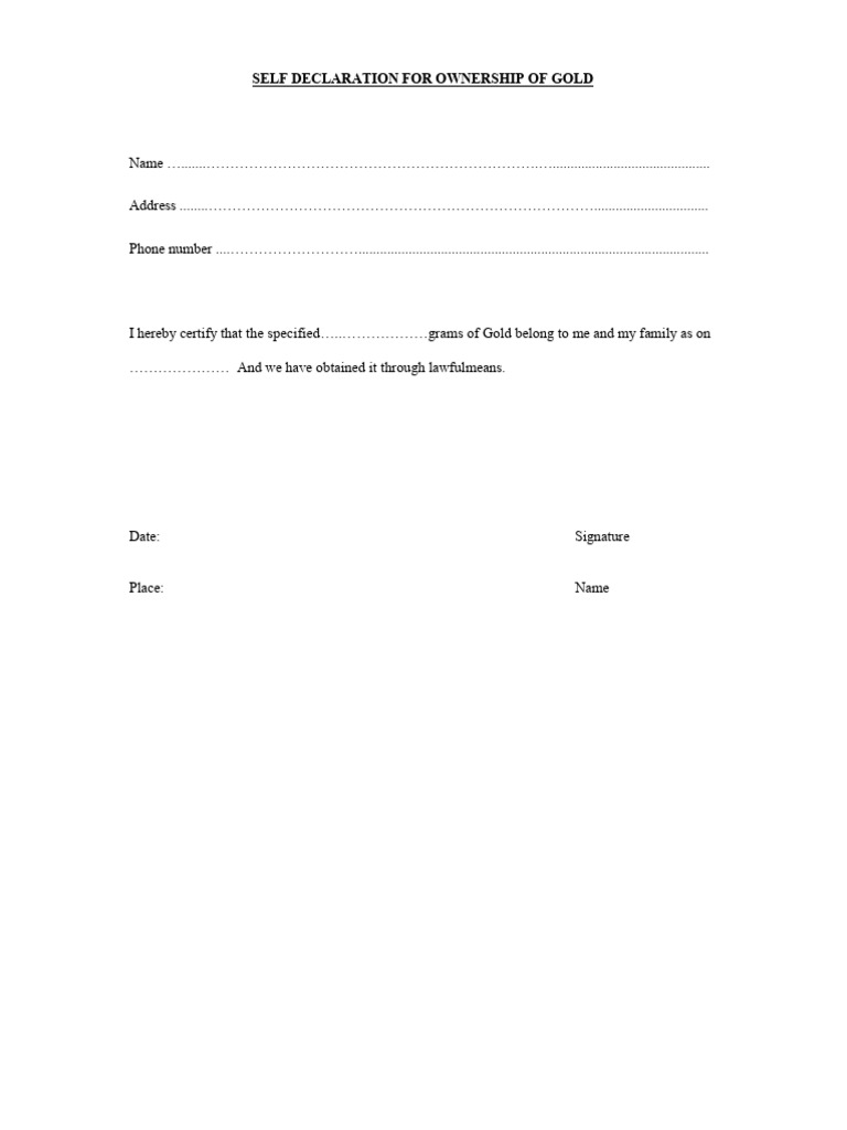 Self Declaration For Gold | PDF