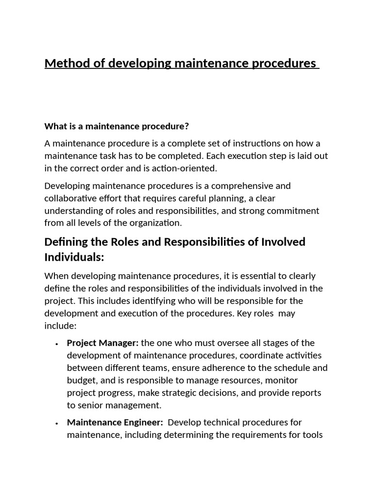 Method of Developing Maintenance Procedures | PDF