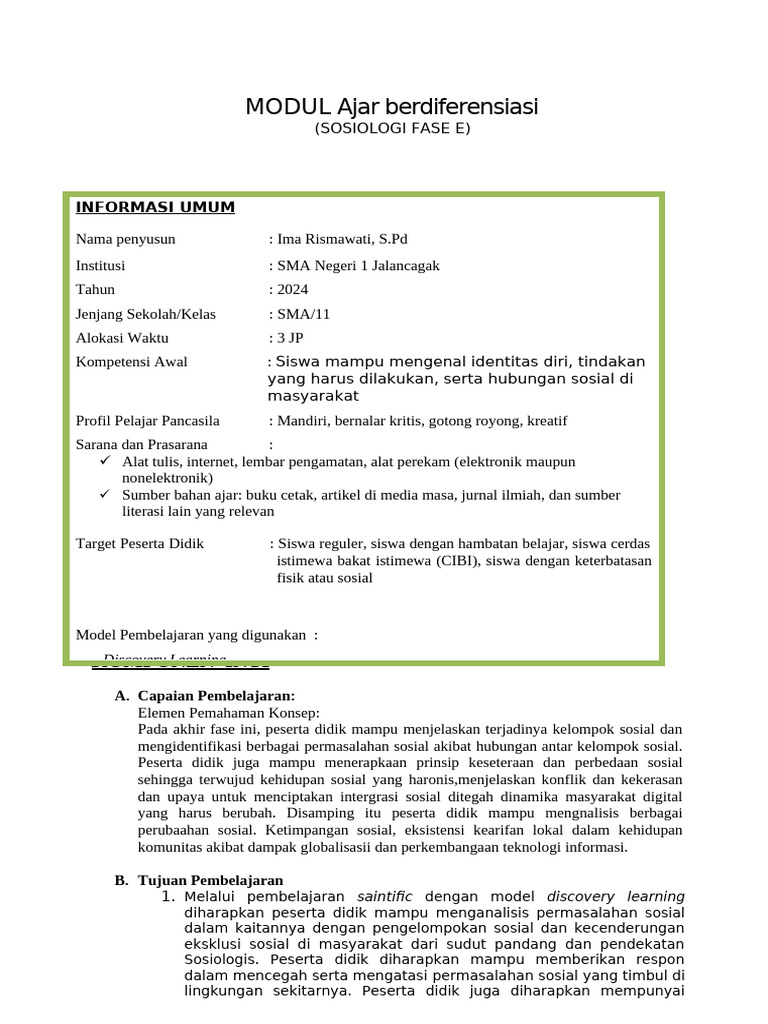 MODUL AJAR BU IMA BR | PDF