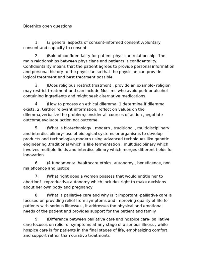 Bioethics Open Questions | PDF
