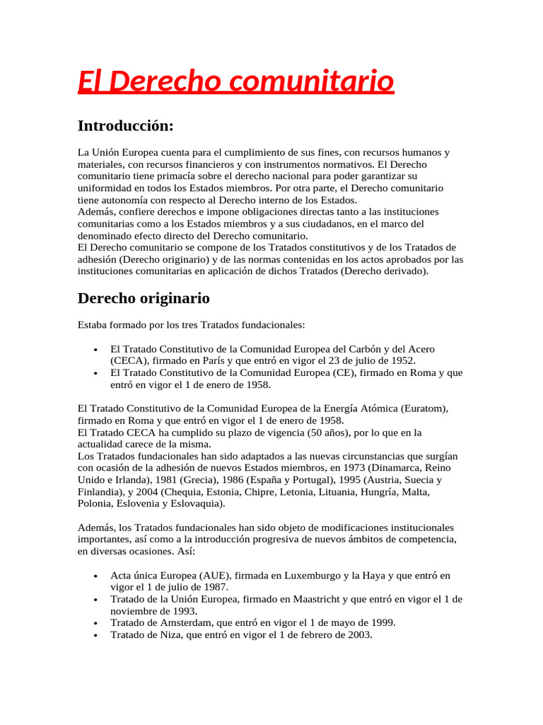 El Derecho Comunitario | PDF