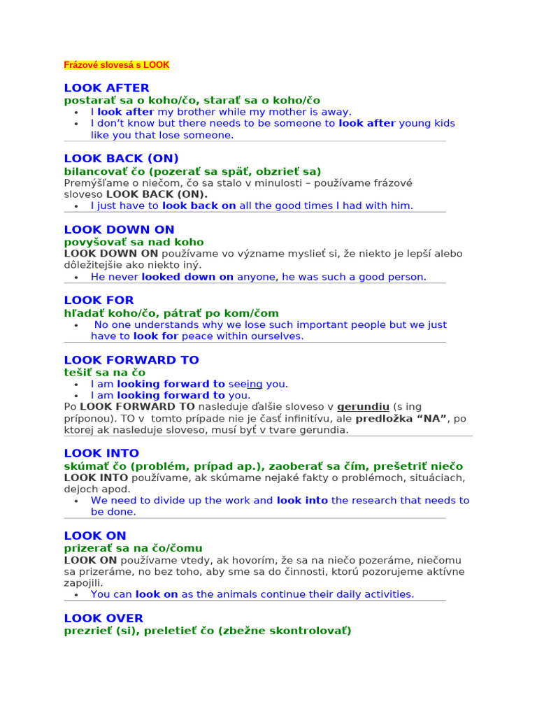 Frázové slovesá s LOOK | PDF