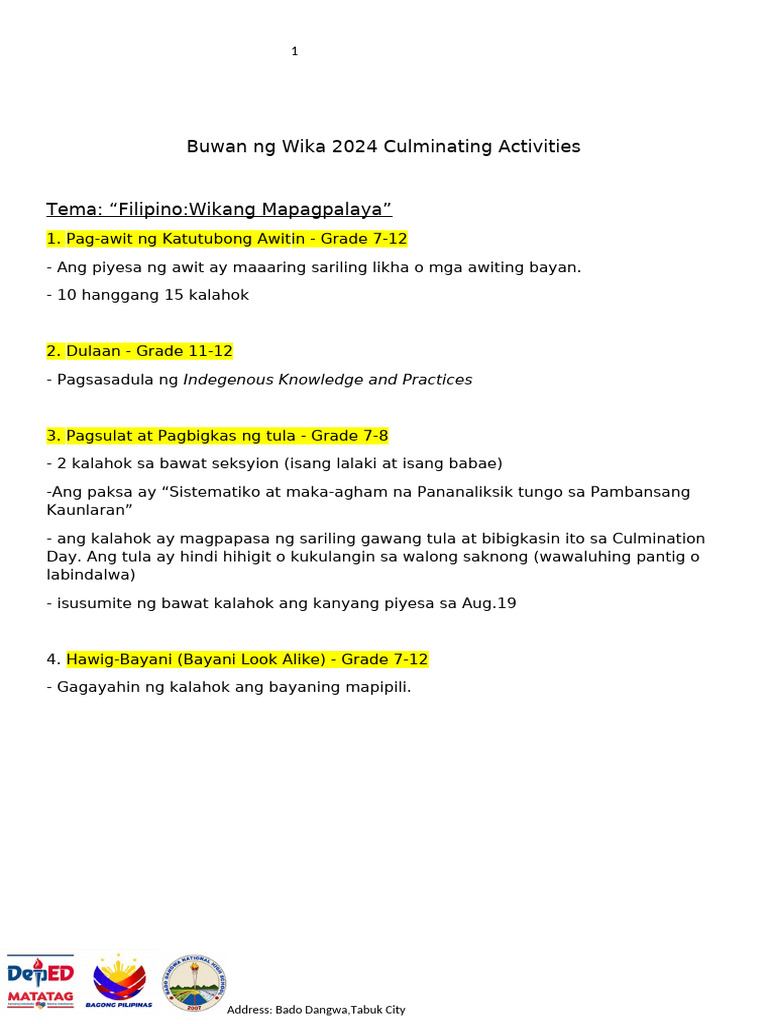 Buwan NG Wika Activities | PDF