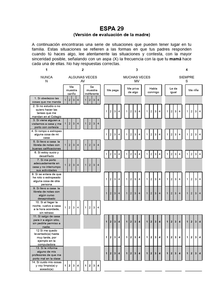 Test de Estilo Parental Espa 29 | PDF