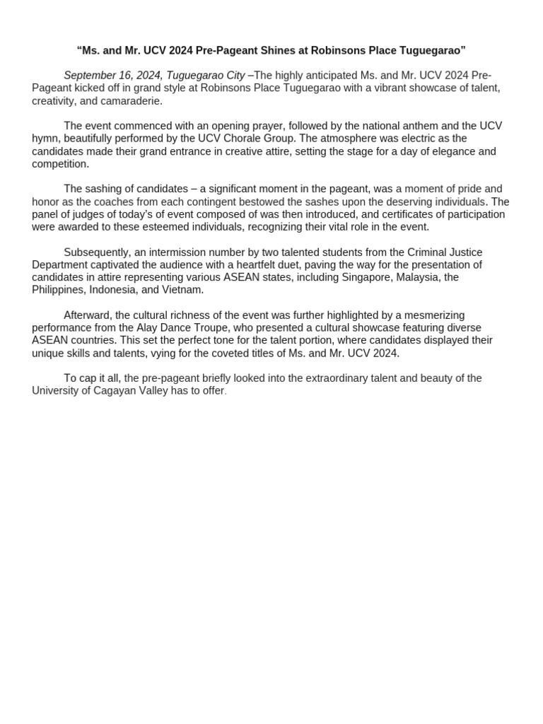 Pre Pageant News Article | PDF