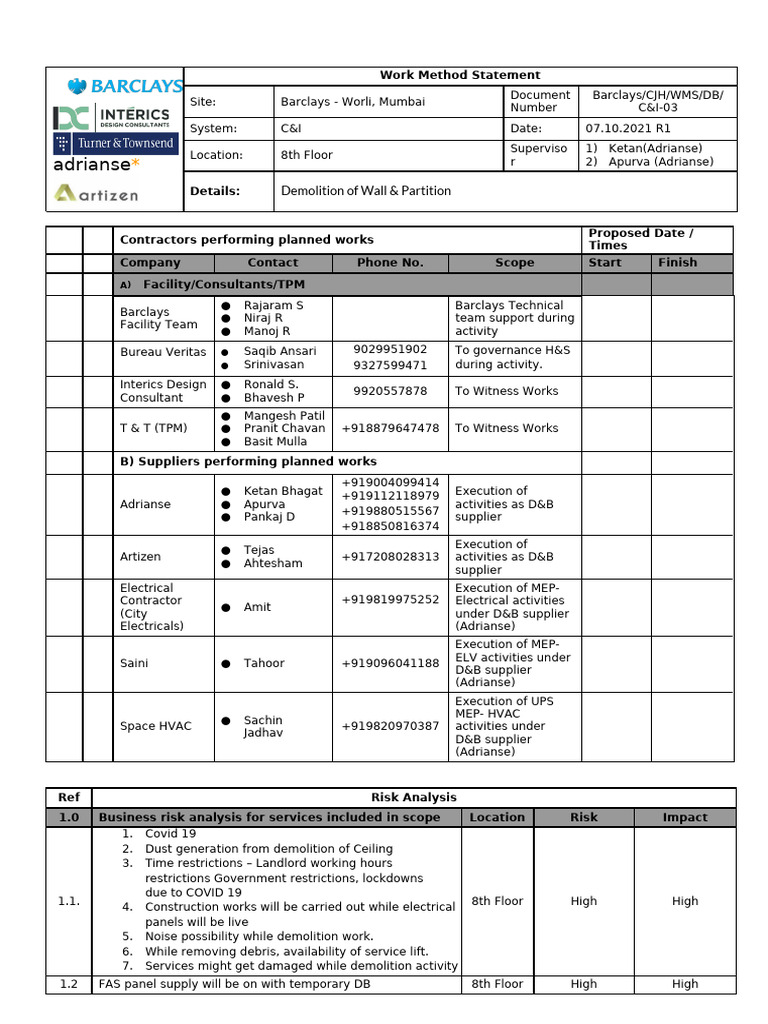 WMS - Wall & Partition Demolition | PDF