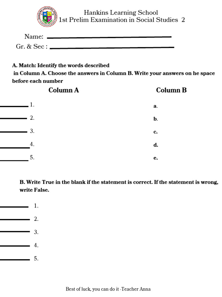 STS 2 Answers Sheets | PDF | Language Arts & Discipline
