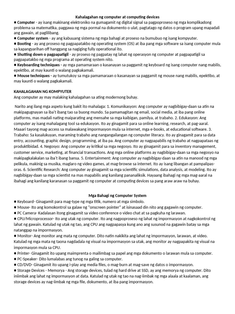 Kahalagahan NG Computer at Computing Devices | PDF