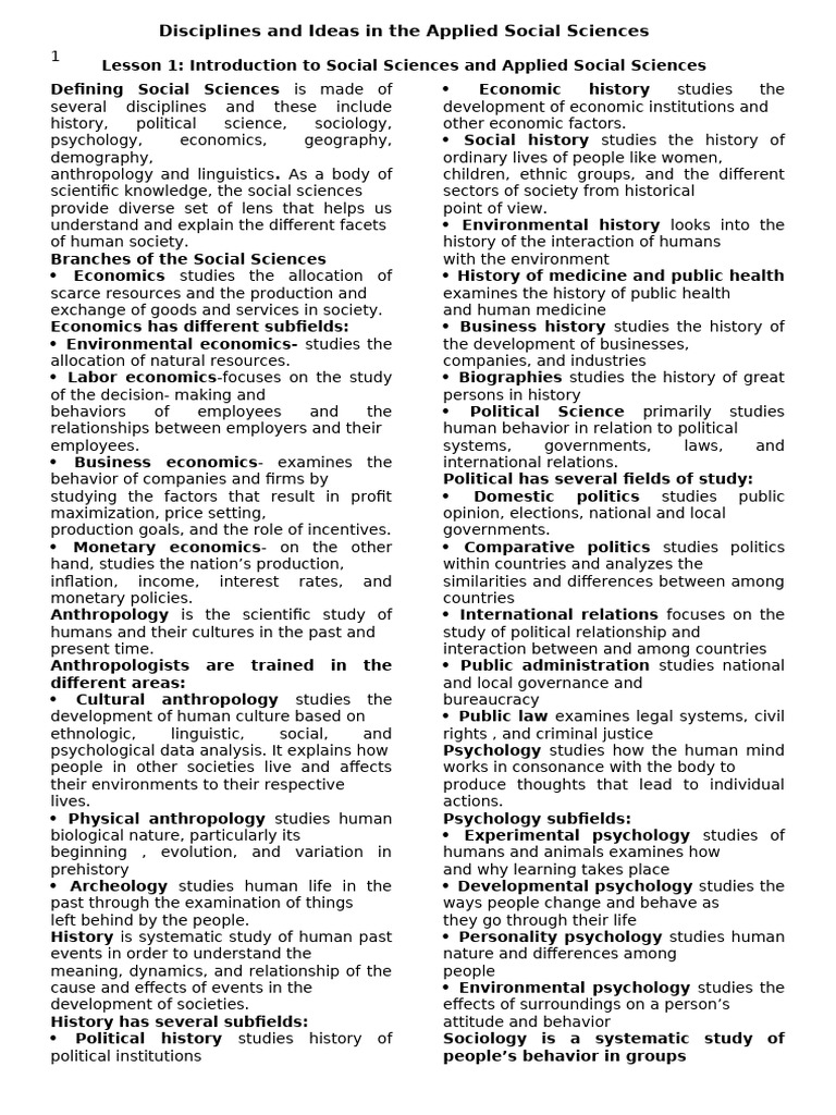 Defining Social Sciences Is Made of Several Disciplines and These ...