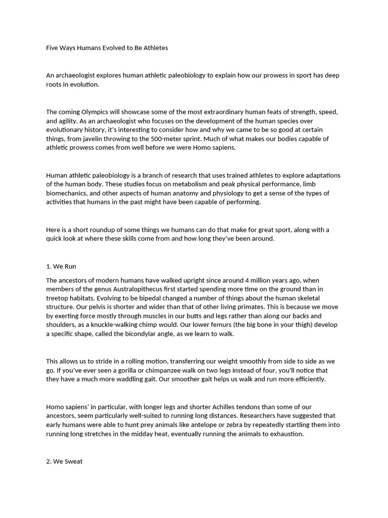 Five Ways Humans Evolved To Be Athletes | PDF