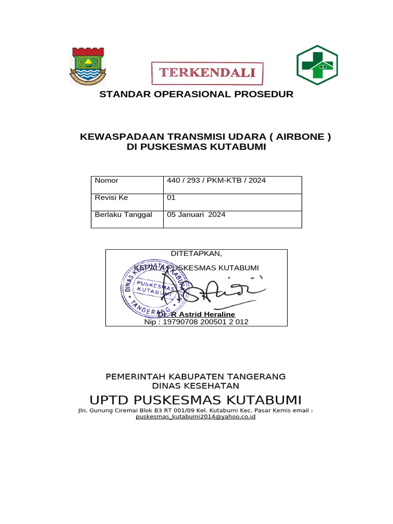 Sop Kewaspadaan Transmisi Udara - Dfo | PDF | Sains & Matematika