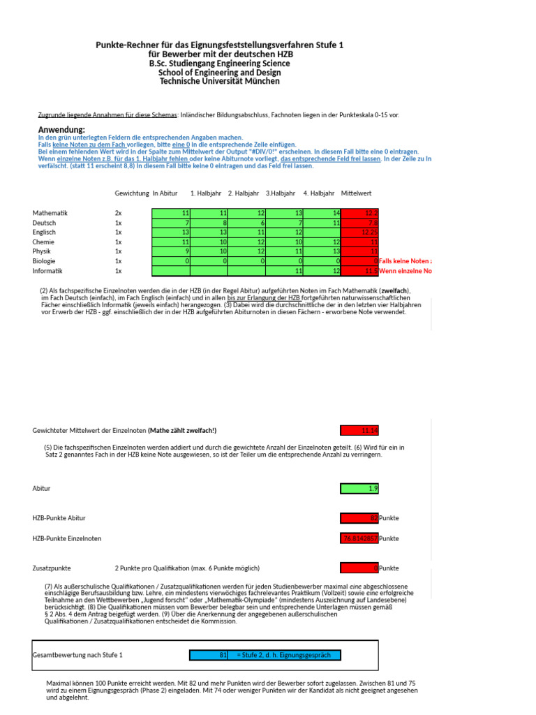Punkte-Rechner - Stufe 1 EFV | PDF