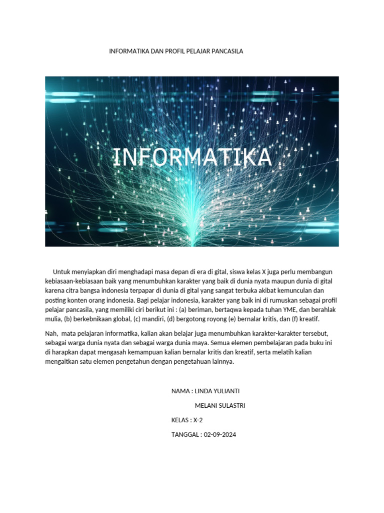 Melani Sulastri Linda Yulianti Kelas X-2 Tugas Informatika Dan Profil Pelajar Pancasila. | PDF