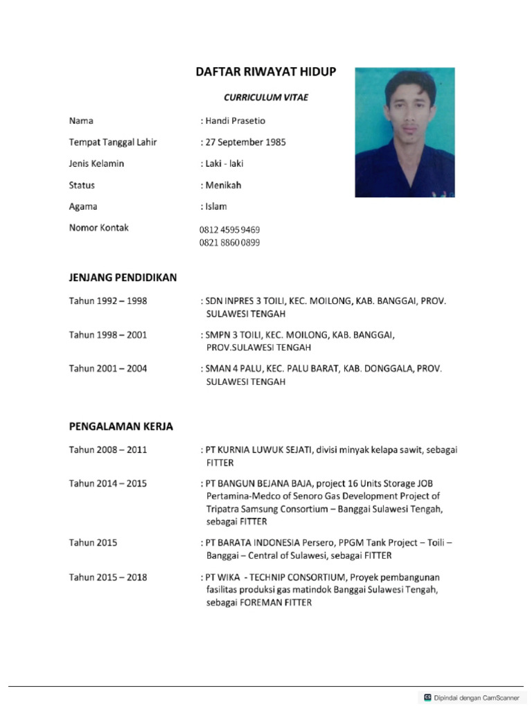 CV Handi P - Foreman - Sulteng | PDF