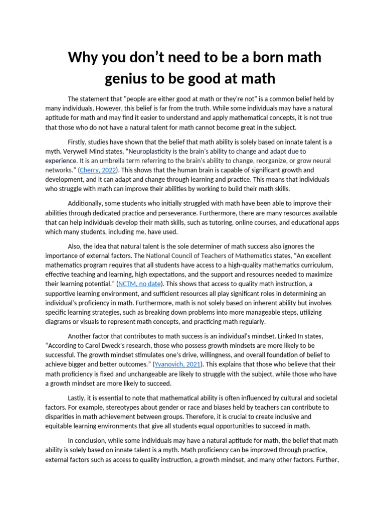 Why You Don't Need To Be A Born Math Genius To Be Good at Math | PDF