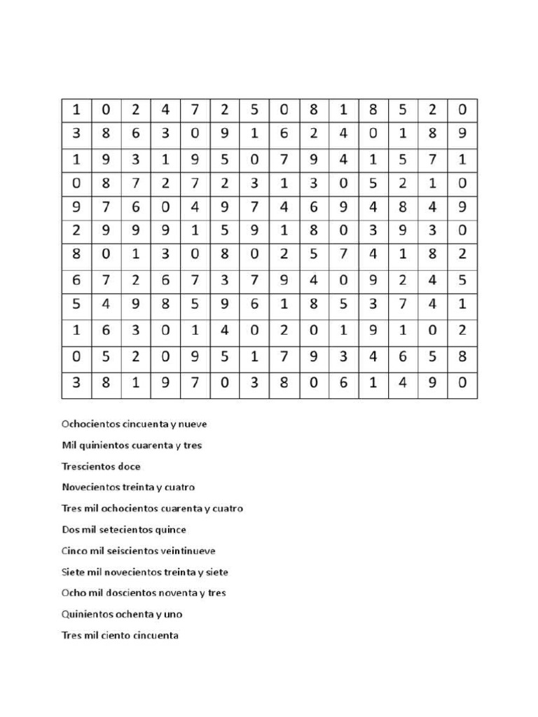 Sopas de Numeros | PDF