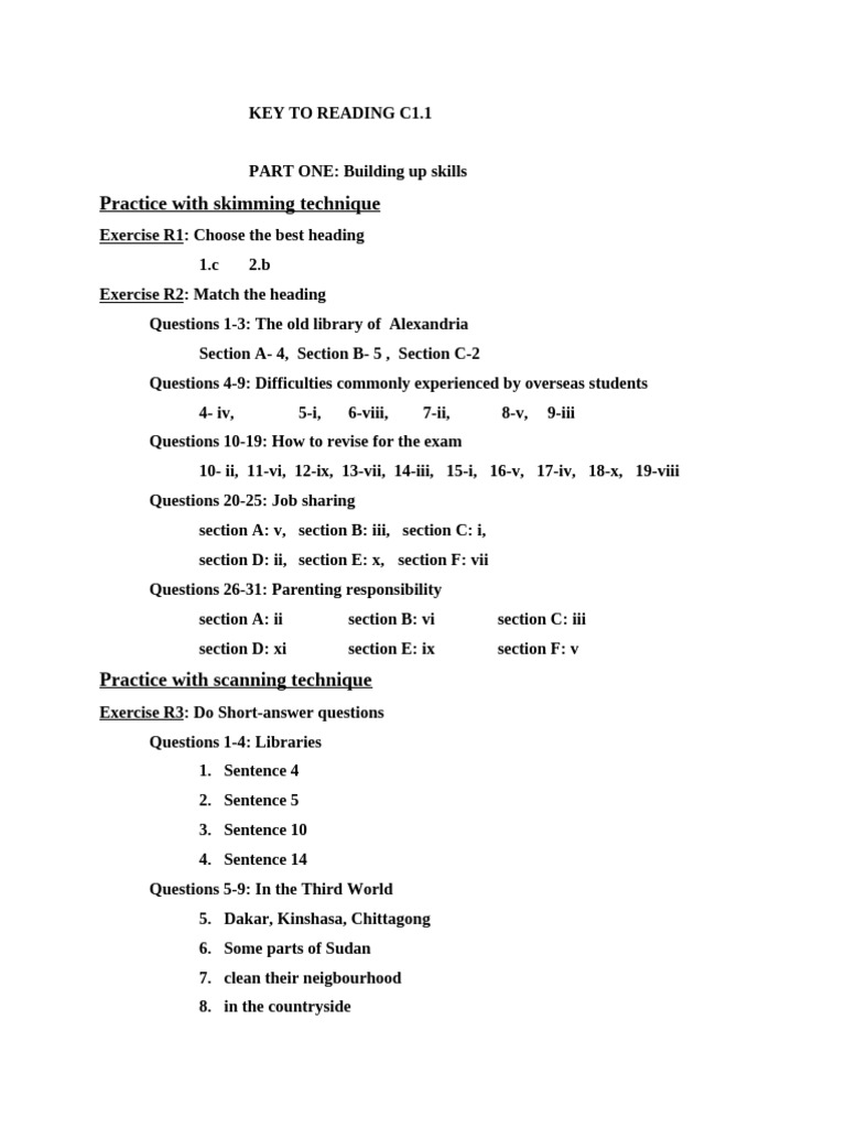 Key To Reading C1.1 | PDF