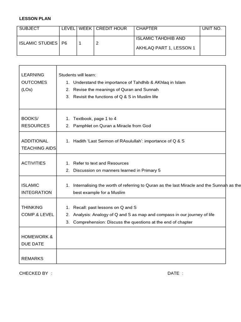 Lesson Plan Is p6 Term 1 | PDF