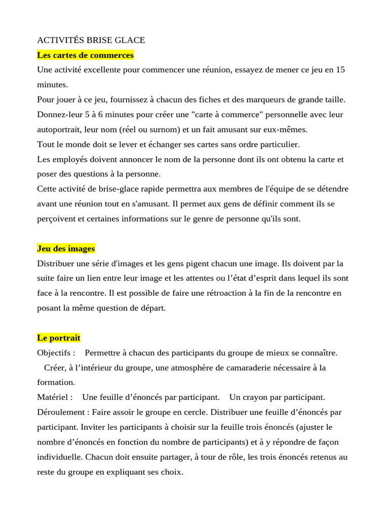 Activités Brise Glace | PDF