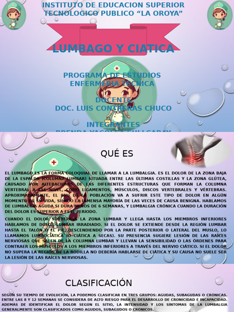 Lumbago y Ciática: Causas y Clasificación | PDF | Dolor lumbar ...