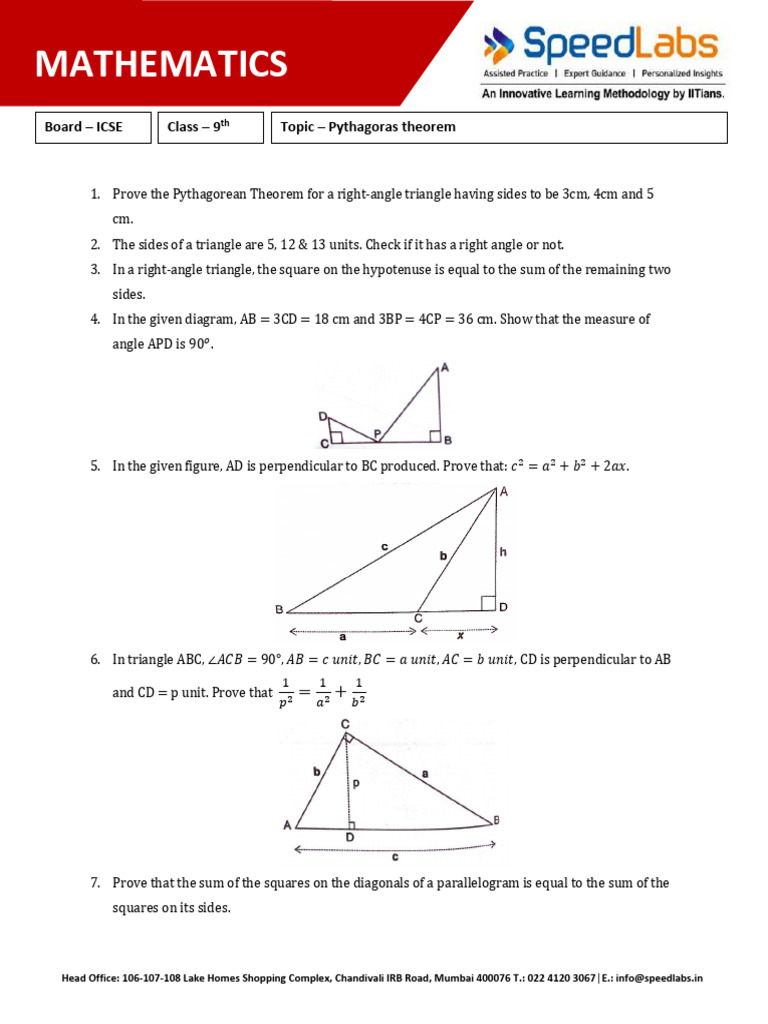 ICSE Class 9 Math Pythagoras Theorem | PDF