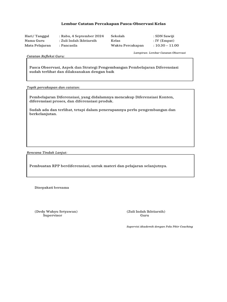 3 - Lembar Catatan Percakapan Pasca-Observasi Kelas | PDF