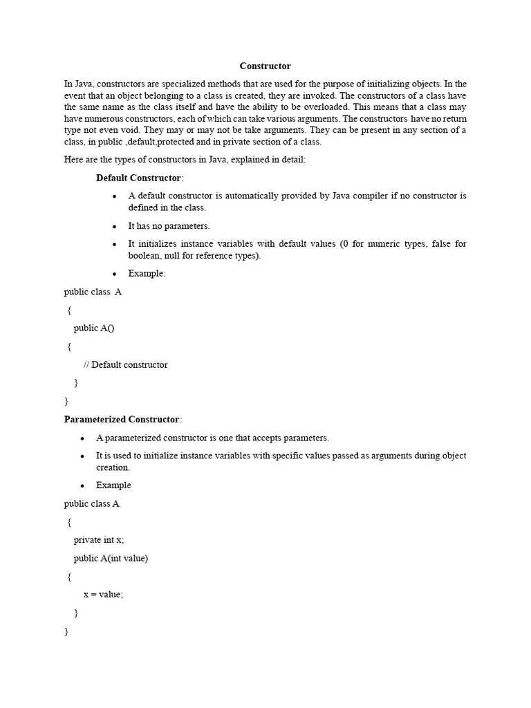 Constructor | PDF | Constructor (Object Oriented Programming) | Computers Constructor | PDF | Constructor (Object Oriented Programming) | Computers