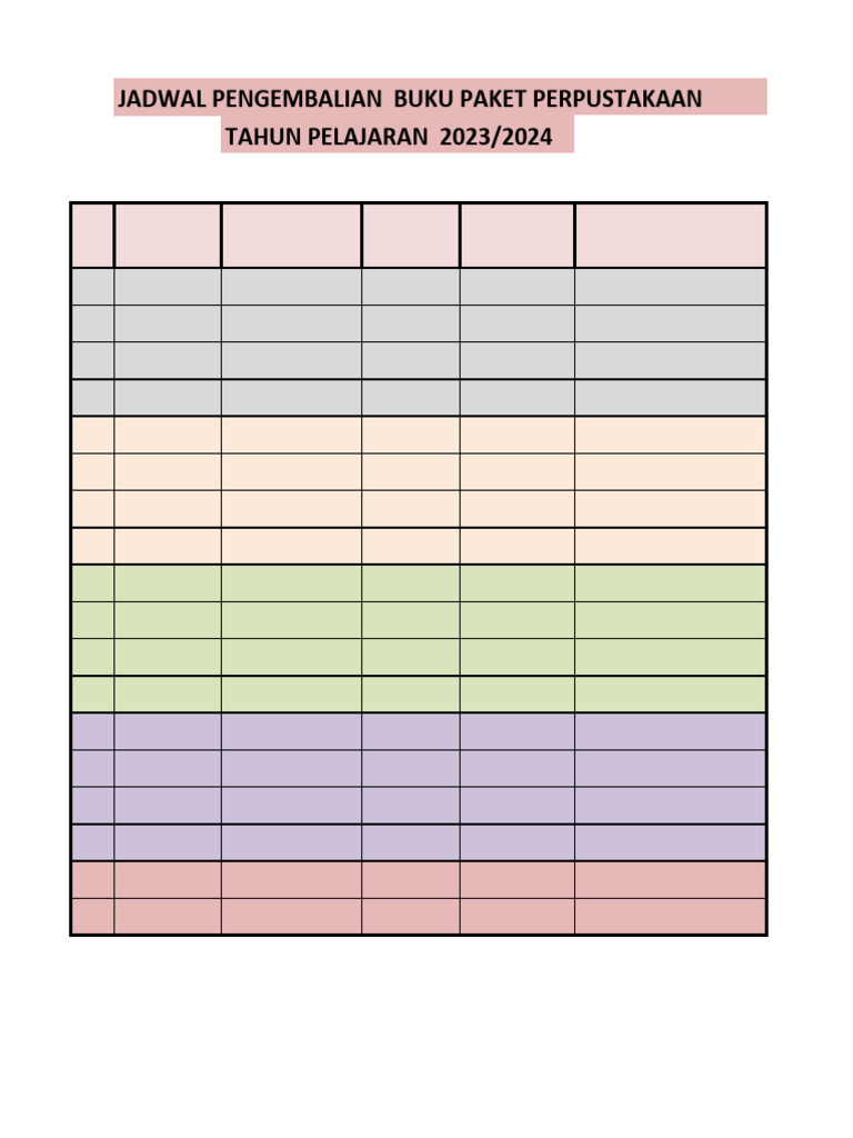 Jadwal Pengembalian Buku Paket Kelas XI Dan X TH 2024 Perpustakaan Belantara Kata | PDF