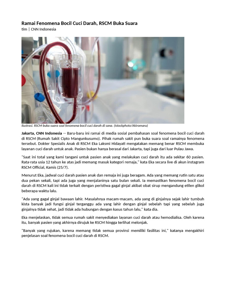Ramai Fenomena Bocil Cuci Darah | PDF