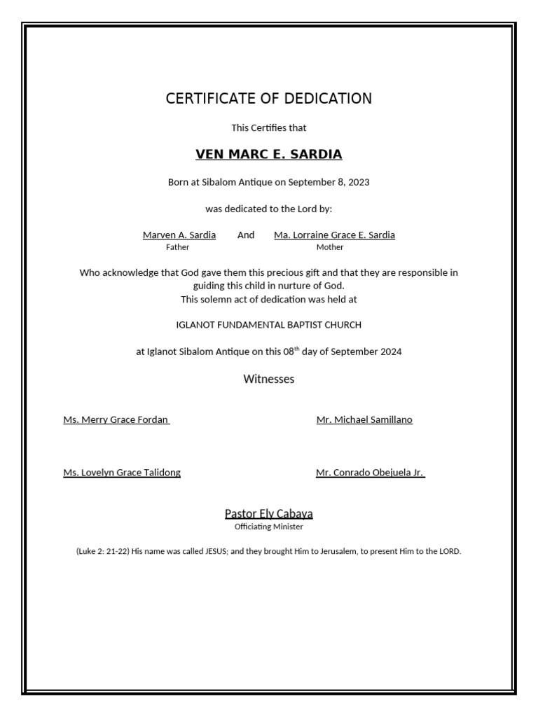 Certificate of Dedication - 093955 | PDF