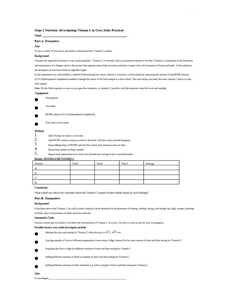 Vitamin C Practical | PDF