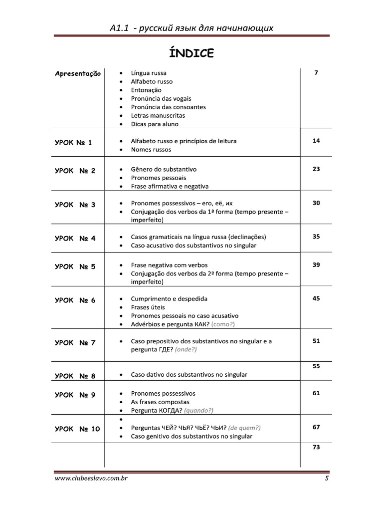 Idioma Russo para Iniciantes Indice | PDF