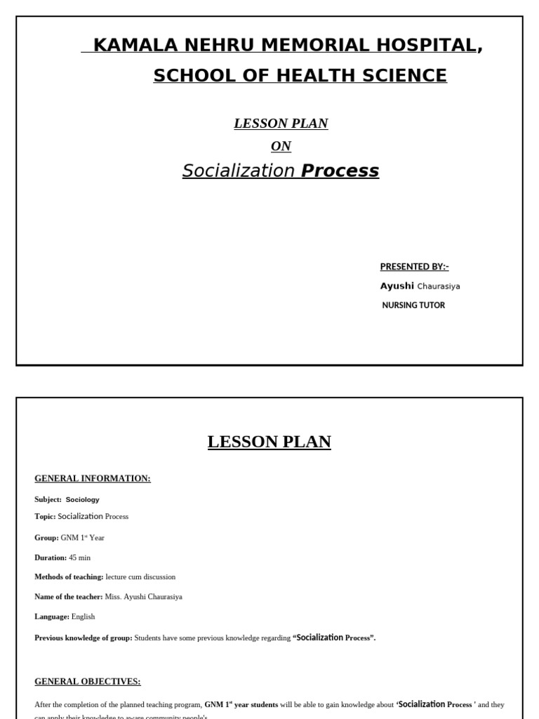Lesson Plan Sociology Socialisation Process | PDF | Socialization ...