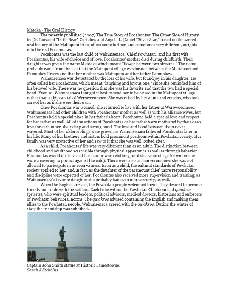 U.S. History Unit 2 - Jamestown Matoka - The Oral History | PDF