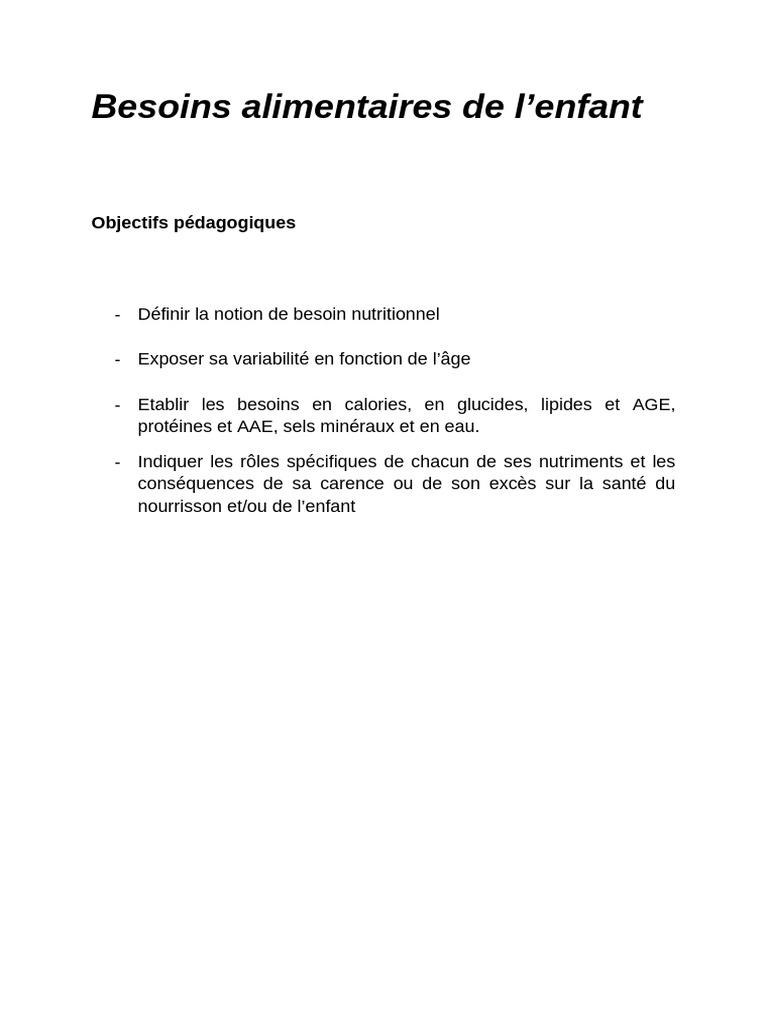 Besoins Alimentaires | PDF