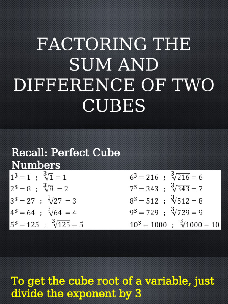 3. Sum and Difference of Two Cubes | PDF