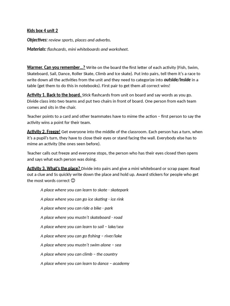 Kids Box 4 Unit 2 Lesson Plan | PDF