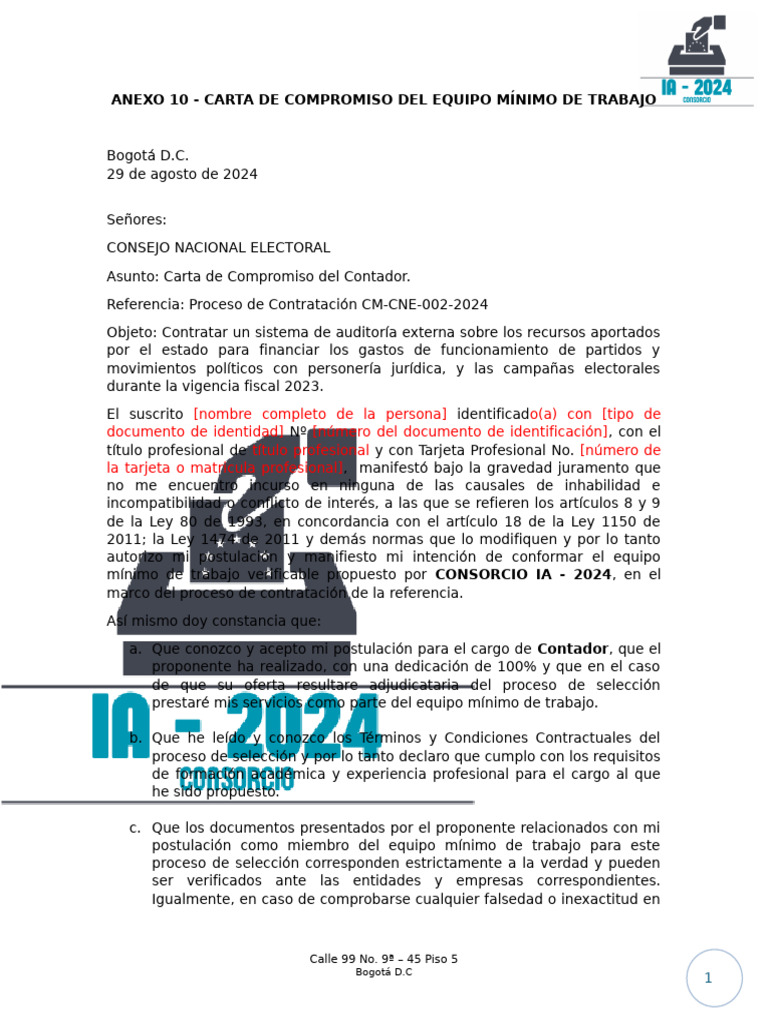 Modelo de carta de compromiso CONTADORES | PDF