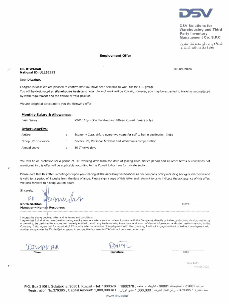 Diwakar Offer Letter | PDF