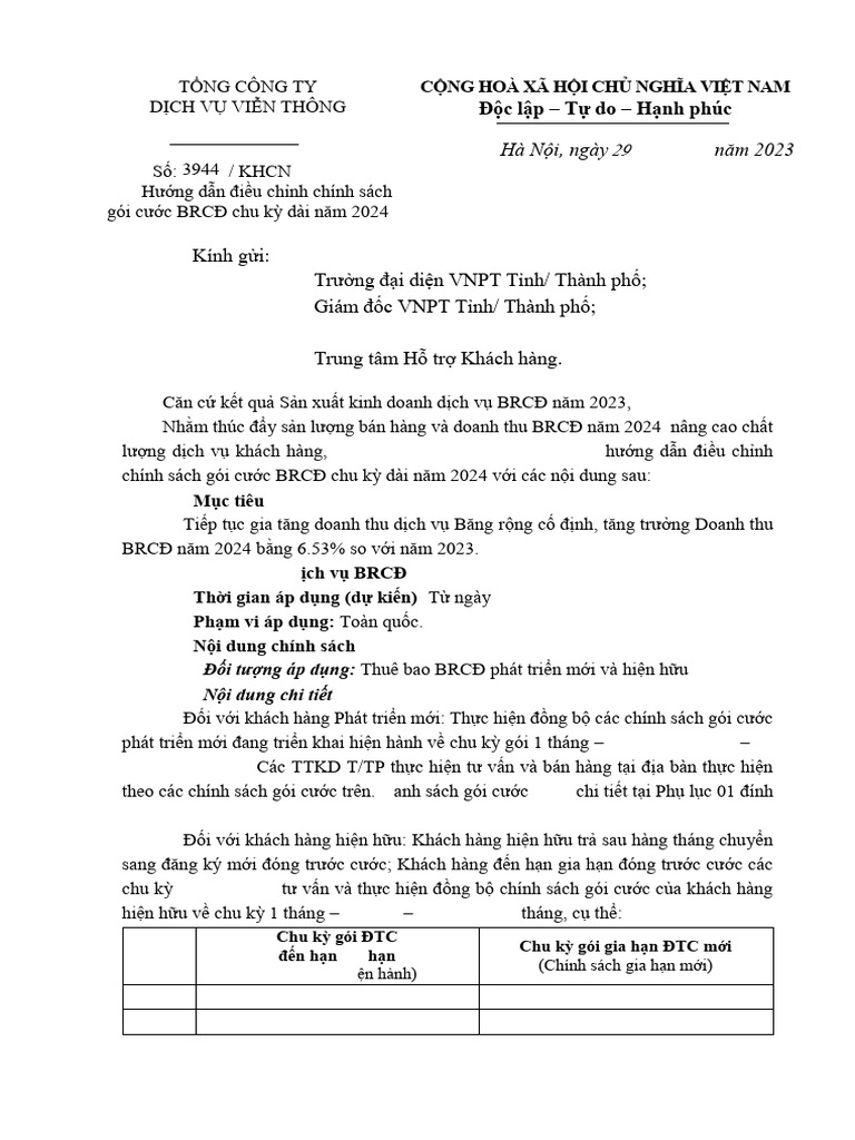 2023 - VB Huong Dan BRCĐ DC Chu K Gói 2024 | PDF