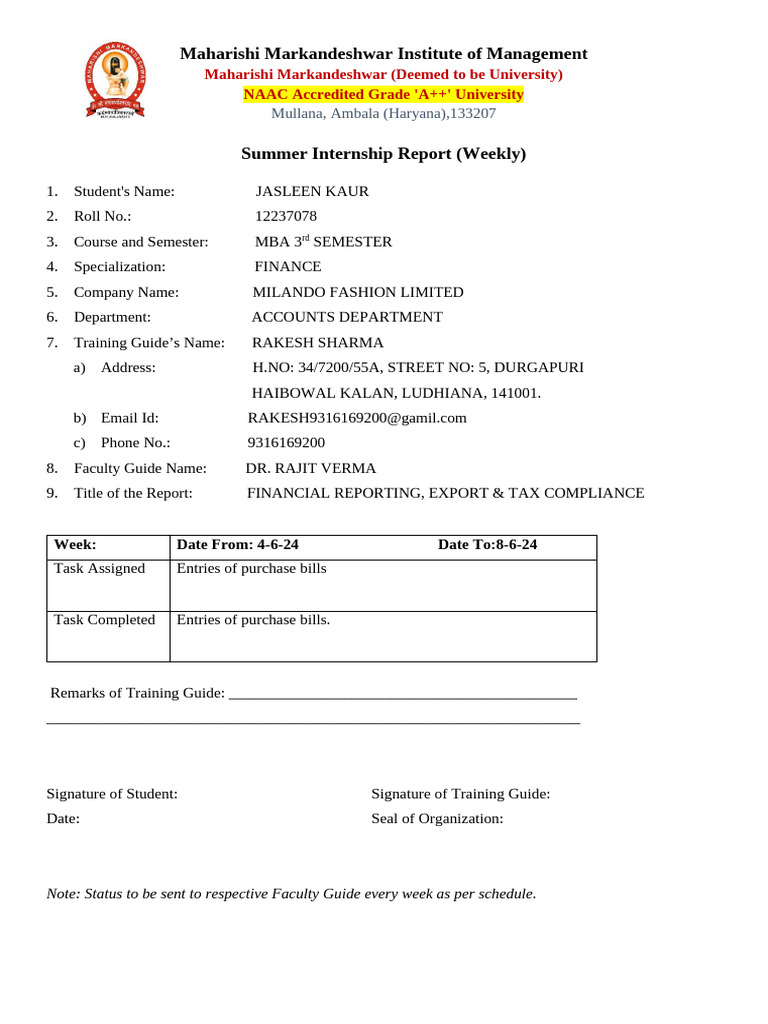 Weekly Report of Internship | PDF