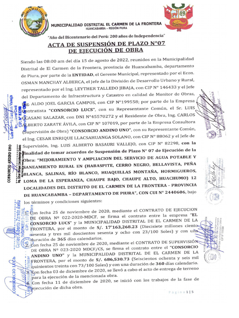 ACTA DE SUSPENSION DE OBRA | PDF