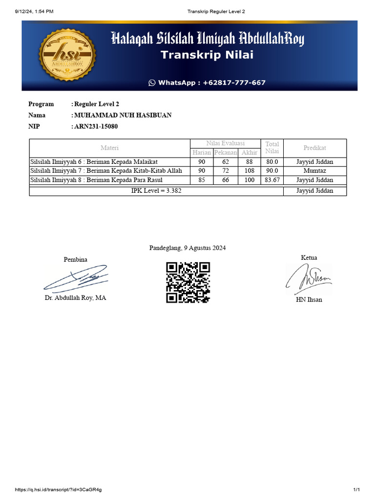 Transkrip Reguler Level 2 | PDF
