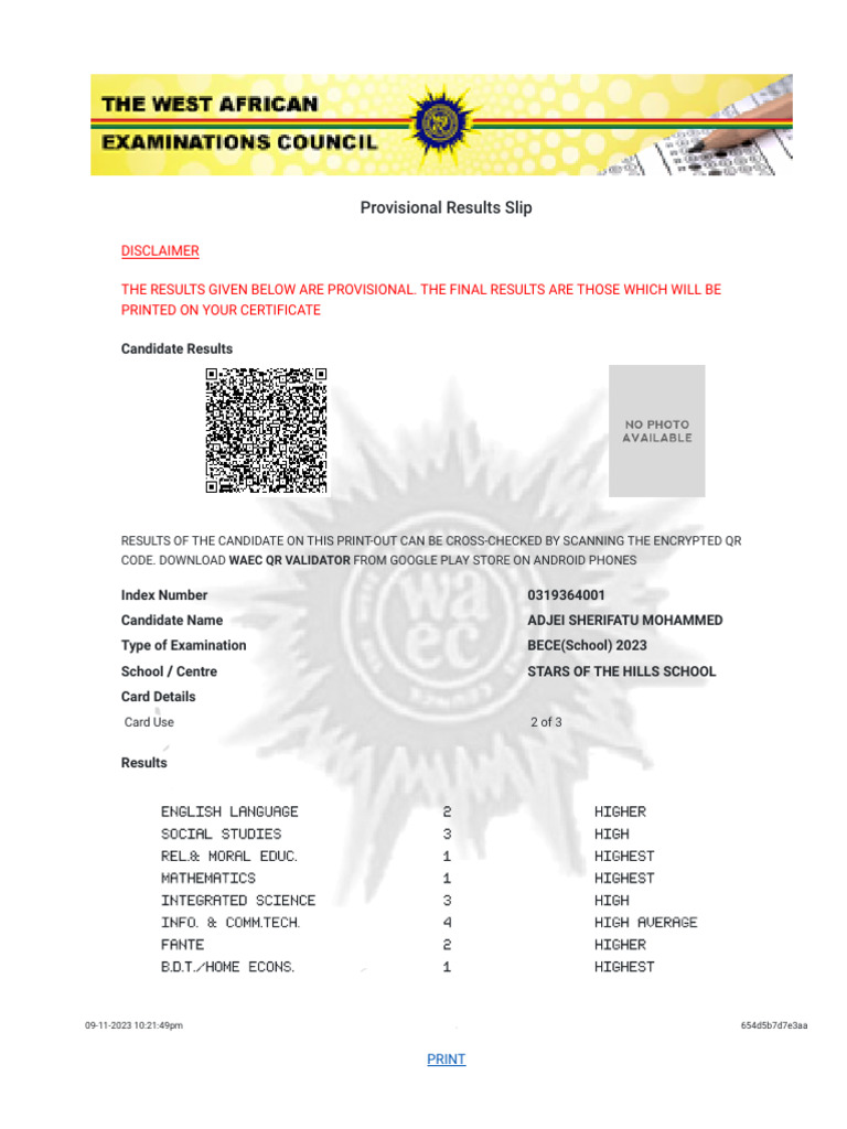WAEC Candidate Eresults | PDF