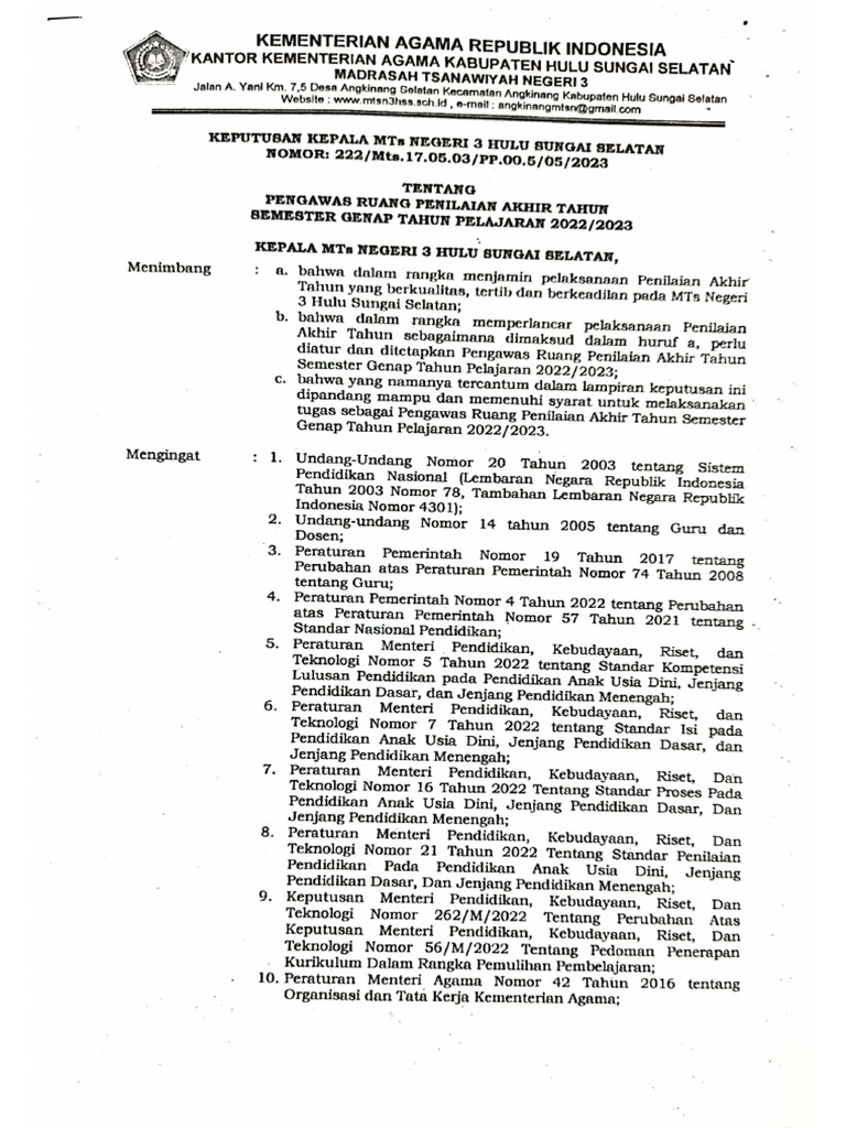 SK Pengawas PAT 2022-2023 | PDF