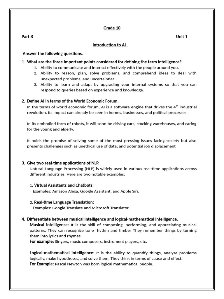 Part B (Unit 1 - Introduction To AI) | PDF