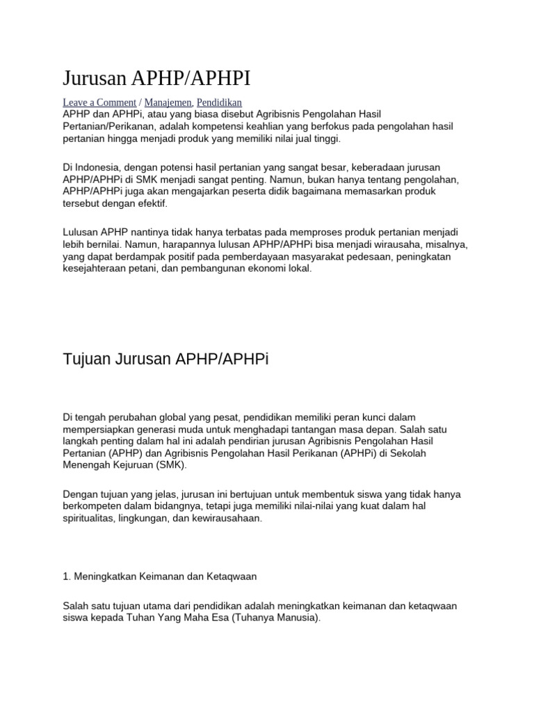 Jurusan APHP | PDF