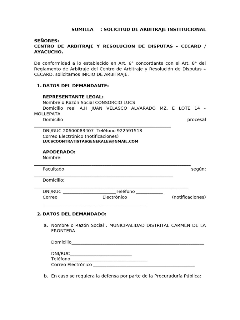 FUT -SOLICITUD DE ARBITRAJE | PDF