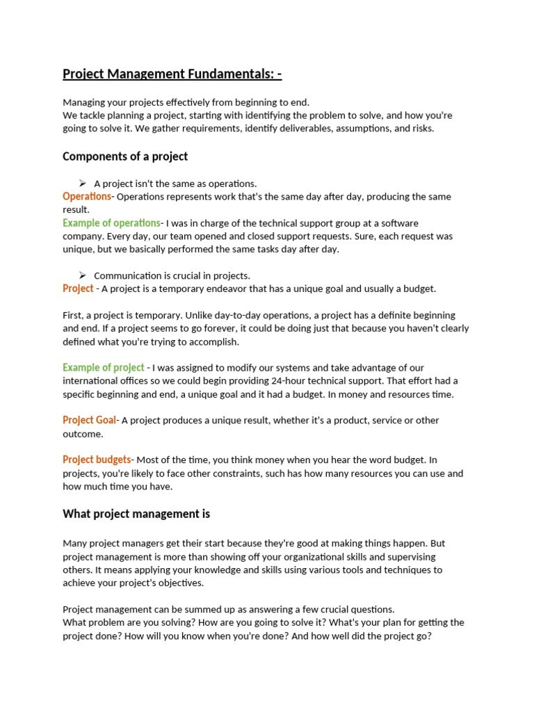 Project Management Fundamentals | PDF