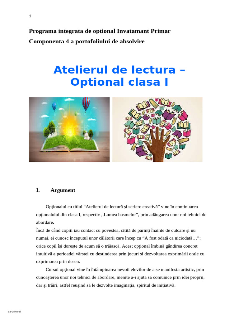 Componenta 4.programa de Optional Integrat Pentru Invatamant Primar | PDF
